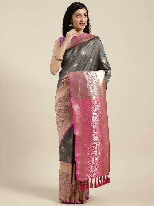 Buy VASTRANAND Women Grey Silk Blend Woven Design Saree Online at Best ...