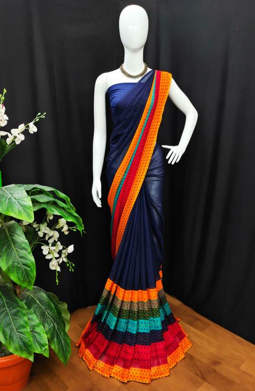 Buy Anand Women Blue Paisley Georgette Single Saree Online at Best ...