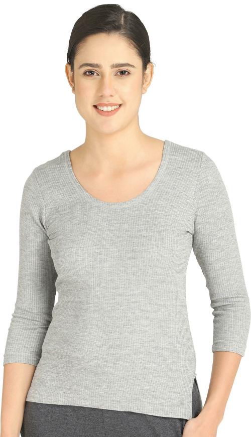 Buy Bodycare Insider Women Gray Melange Solid Cotton Thermal Tops Online at Best Prices in India ...