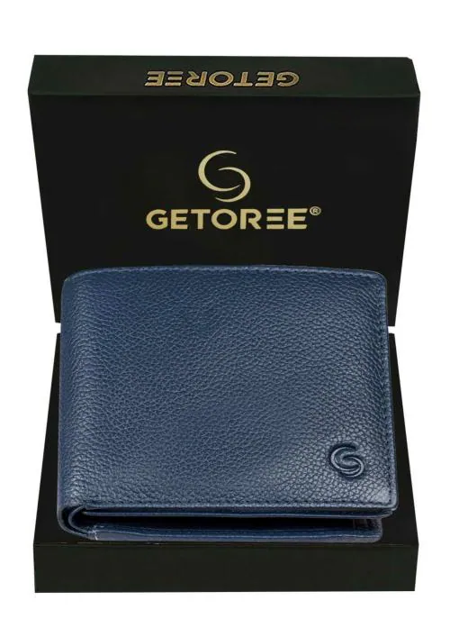 Buy GETOREE Blue Genuine Leather RFID Wallets for Men I 6 Credit/Debit ...