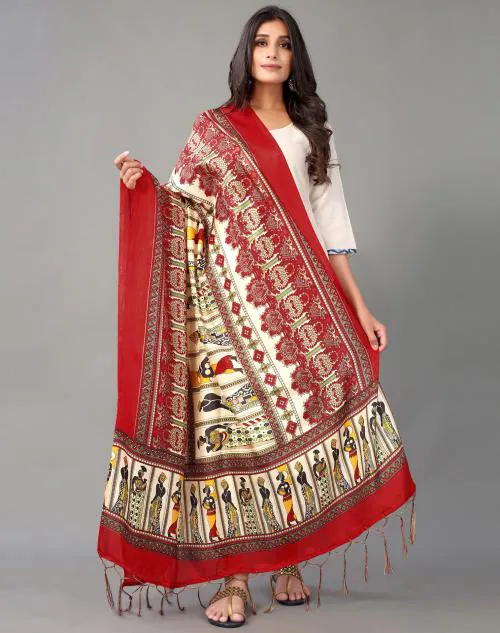 Buy Siril Women's Multicolor Color Printed Khadi silk Dupatta Online at ...