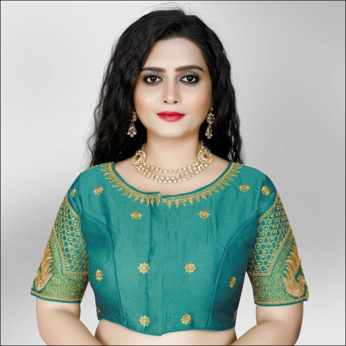 Buy Jay Pal Women Light Green Embriodered Poly Silk Round Neck Blouse ...