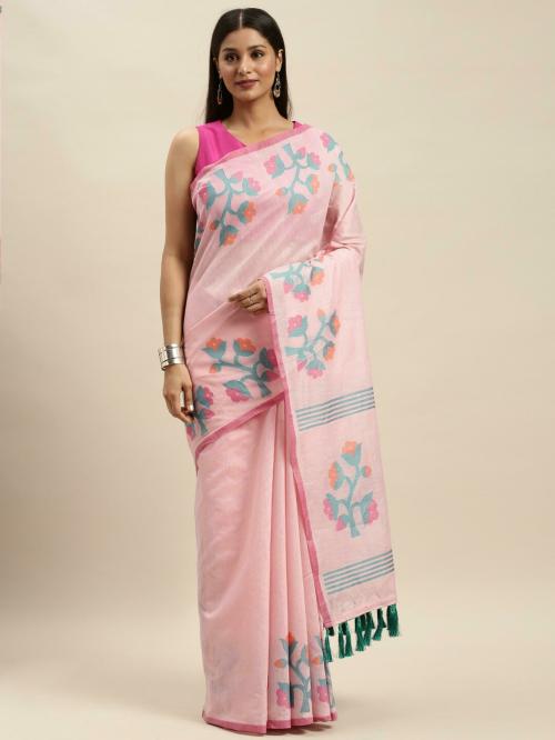 VASTRANAND Women Pink Linen Blend Woven Design Saree - JioMart