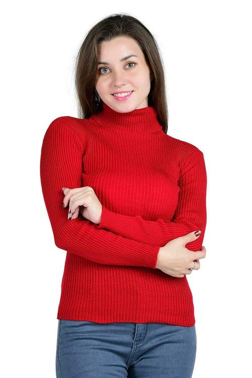 Buy AMNOUR Women Red Woollen Winter Sweaters Small Online at Best ...