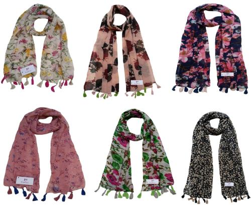 Buy FusFus Women Floral Printed Chiffon Scarf - Free Size (Pack Of 6 ...