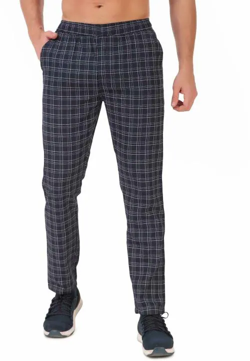 Buy V4M Men Navy Checkered Cotton Blend Track Pant TKPGCY82QHUYFCYP ...