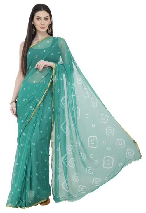 Buy Bunny Creation Rama Green Chiffon Bhandani Design Saree With ...