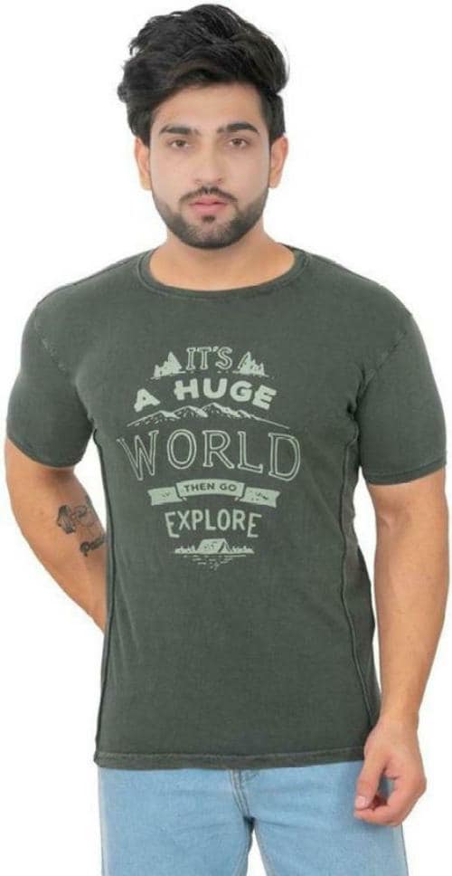 Buy E-MAX Men Green Printed Pure Cotton T-shirt - Online at Best Prices ...