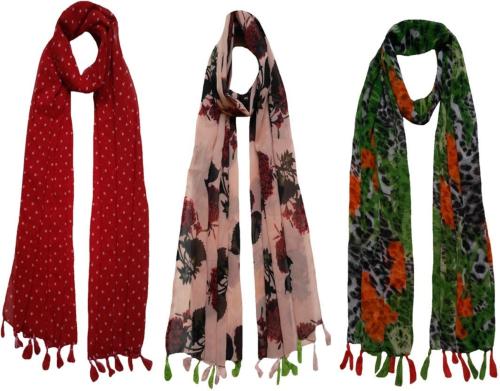 Buy FusFus Women Floral Printed Chiffon Scarf - Free Size (Pack Of 3 ...