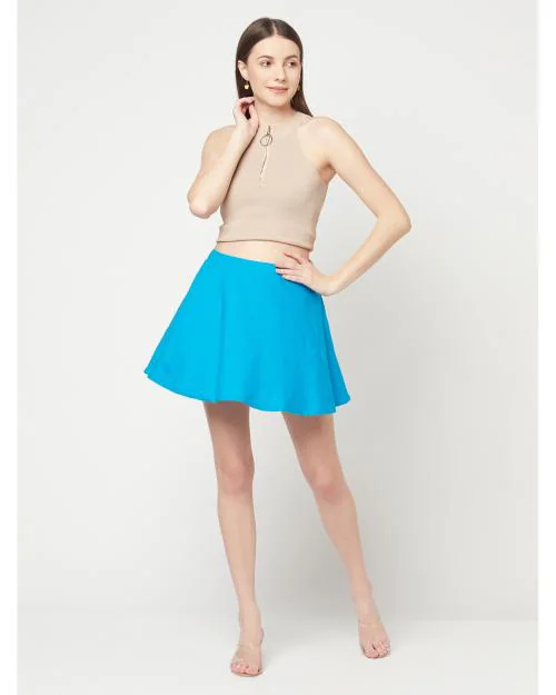 Buy Glito Solid Sky Blue Mini Skirt For Women Online at Best Prices in ...