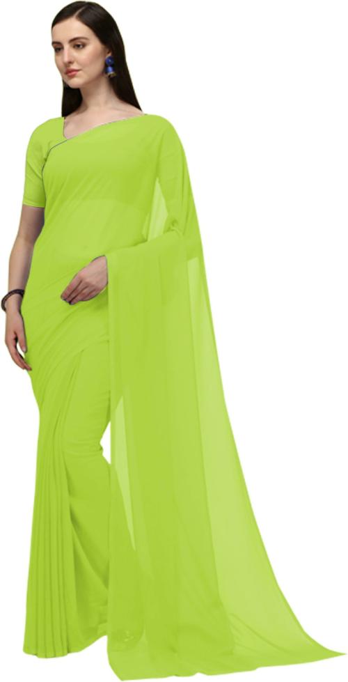 Buy IRIS Women Light Green Solid Georgette Saree With Blouse Online at Best Prices in India ...