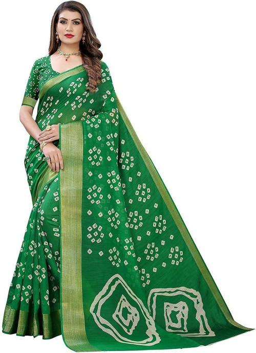 Buy Ditya Fashion Women Green Printed Cotton Linen Bandhani Saree Online at Best Prices in India ...