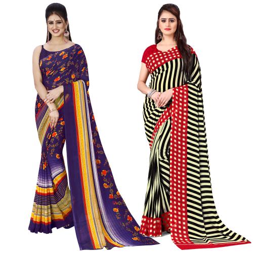 Anand Women Multicolor2 Self Design Pattern Georgette Pack of 2 Saree ...
