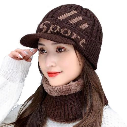 Buy ZURU BUNCH Hat Women Plus Fluffy Beanie Cap Letter Cap Bib Two ...