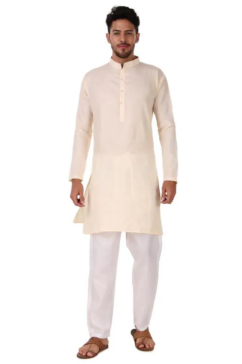 Buy Preen Men Beige Solid Cotton Blend Kurta and Pyjama Set Online at ...