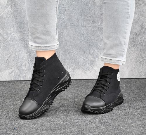 Buy OZJI Premium Canvas Ankle High Full Black Lace Sneakers Shoes For ...