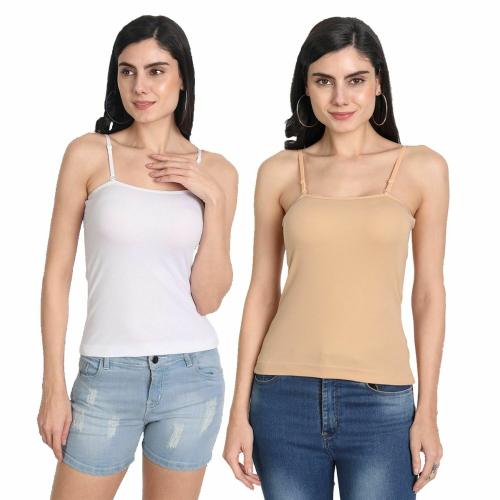 Buy Aimly Women's Cotton Camisole Slip Beige White XL 1013 Pack of 2 ...