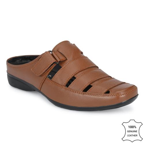 Buy WoYaK Tan Velcro Genuine Leather Back Open Sandal For Men Online at ...
