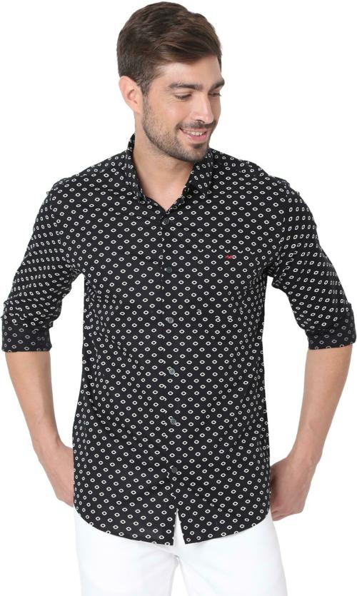 Buy Mufti Black & White Geometric Print Slim Fit Casual Shirt Online at ...