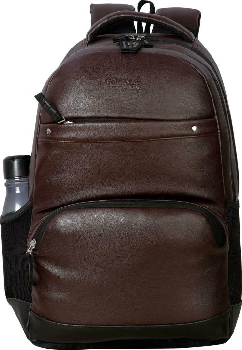 Buy GOLD STAR Brown Fabric, Genuine Leather, Polyester Laptop Backpack ...