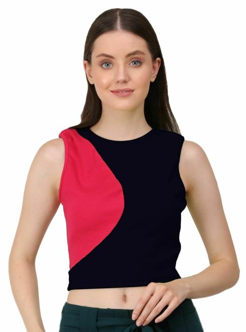 Buy AD2CART A1625 Women's NVY_DPK Stretchy Block Ribbed Crop Top Online ...
