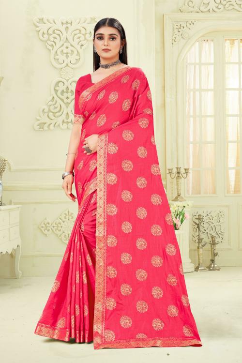 Buy Prajval Women Gajari Pink Floral Print Art Silk Bollywood Saree ...