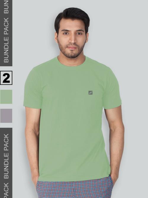 Buy LUX NITRO Men's Multicolor Solid Cotton Blend Pack of 2 Round Neck ...