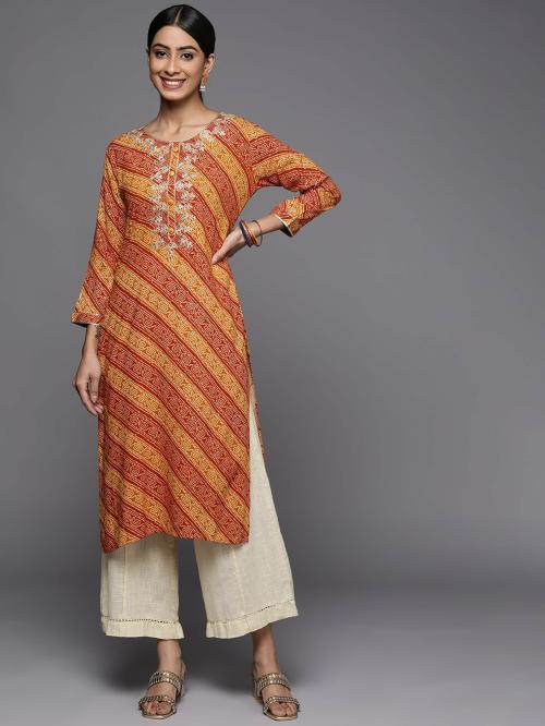 Buy Varanga Mustard And Rust Bandhani Printed Kurta With Embroidered Yoke Online at Best Prices ...