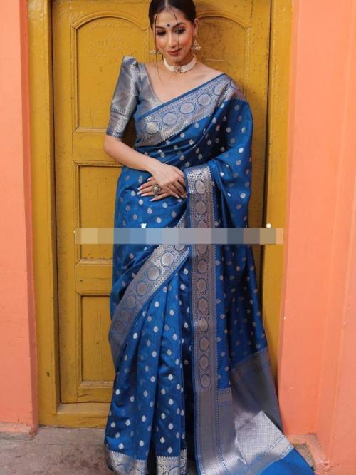 Buy MANGROLIYA IMPEX Women Blue Woven Art Silk Banarasi Saree Online at ...