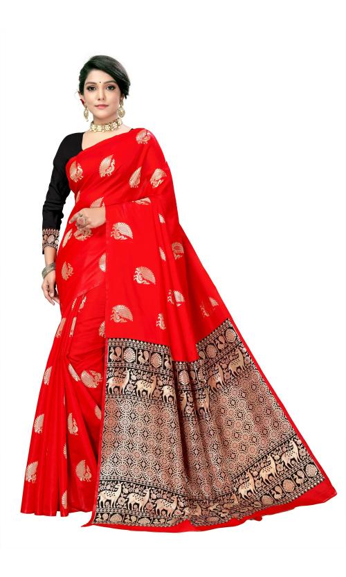 Buy NOPSE Women's Litchi Silk Designer Banarasi Saree (Riddhi Red ...