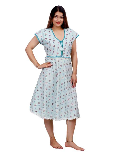 Buy NACNO Women's Printed Cotton Frock Nighty/Maxi/Nightgown Online at ...