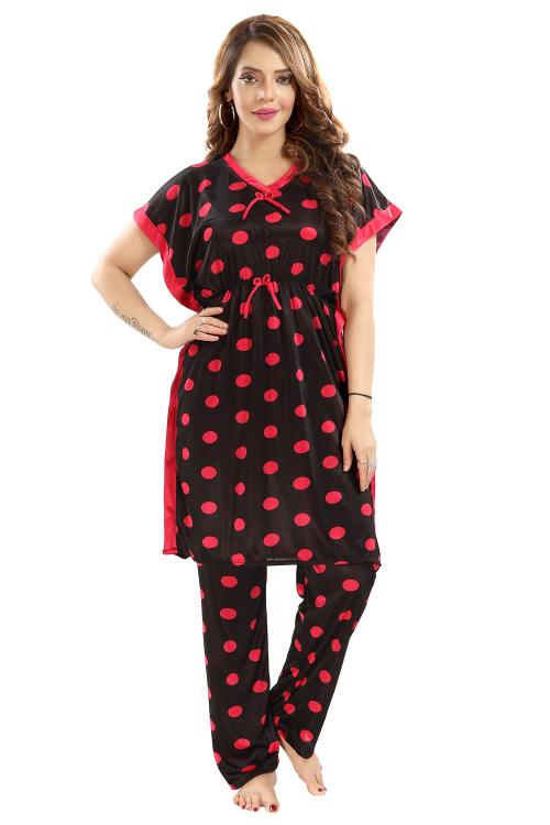 Buy COLOR MAGIC Women Zero Printed Satin Knee Length Kaftan Night Suit ...