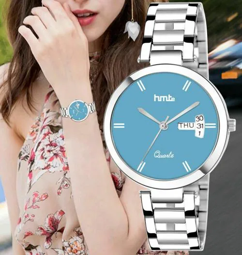 Buy HMTe HM-6742 Blue Dial Silver Strap D&D Analog Watch for Women ...