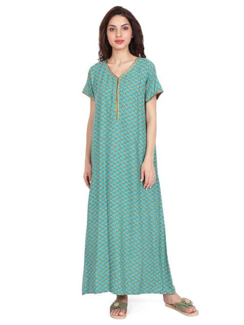 Buy Evolove Women Sea Green Viscose Liva Long Maxi Night Gown Nighty ...