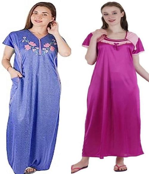 Buy BEAUTY CRAZE Women's Hosiery Cotton Nightgown And Satin Maxy Nighty ...