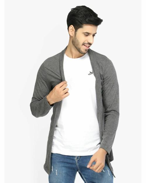 Buy GLITO Solid Dark Grey Full Sleeves Shawl Collar Cardigan For Men's Online at Best Prices in ...