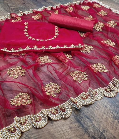 Buy Beautiful Net With Embroidery & Moti Work Saree Online at Best ...