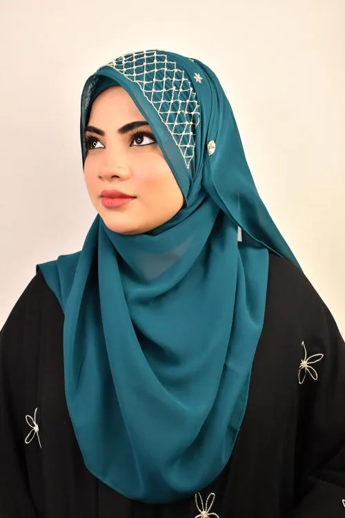 Buy WRAP MY HIJAB Teal Luxury Bridal Wedding Wear Hijab Scarf With Handwork Online at Best ...