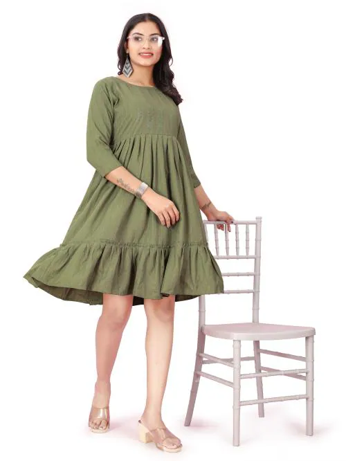 Buy Yanka Hub Womens Green Cotton Silk Floral Print Ethnic Dress (L ...