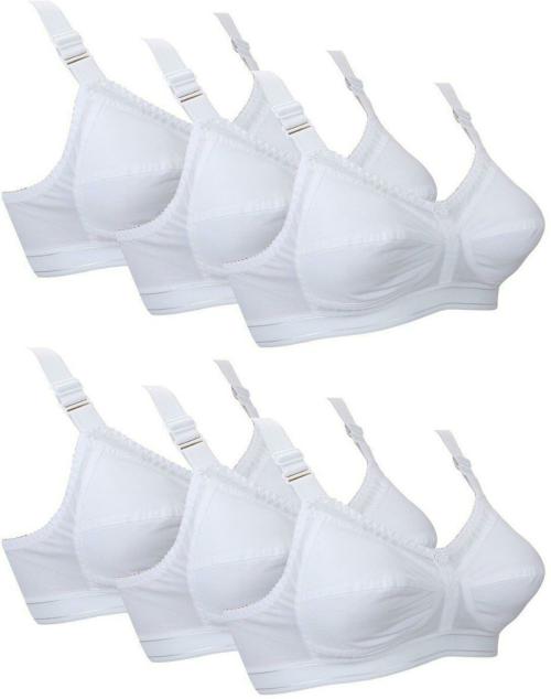 Buy PIYLU Women's White Solid Cotton Pack of 6 Non Padded Bra (32 ...