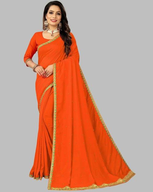 Buy AKSHARAM Embellished Traditional Saree Orange Online at Best Prices ...