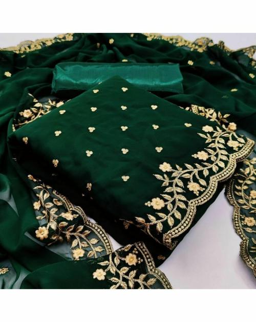 Buy ICCIT FAL Women Dark Green Embroidered Georgette Salwar Suit ...