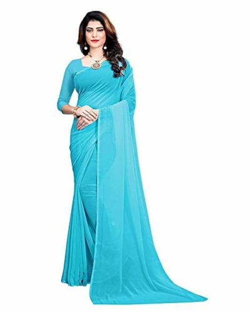 Buy SILAK Women Blue Georgette Saree with Unstitched Blouse Piece ...