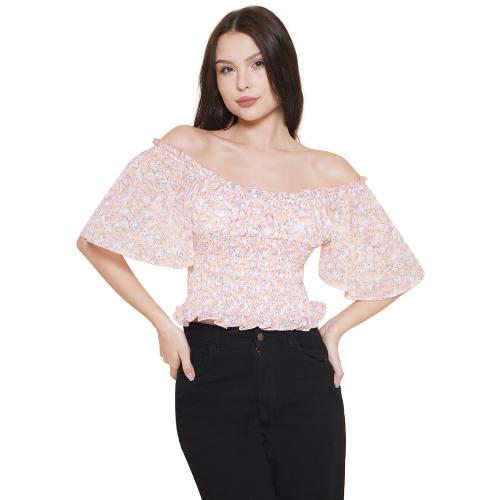 Buy Vestido Modas Women Pink Floral Off Shoulder Top Online at Best Prices in India - JioMart.