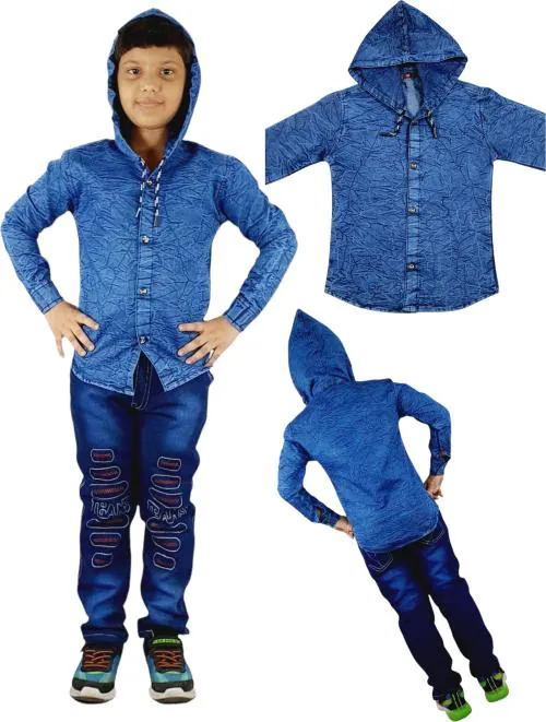 Buy Ah Zeeshan Boys Dark Blue Denim Pack of 2 Party Shirt Jeans (6 - 7 ...