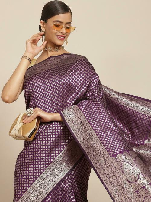 Buy Silk Land Women Purple Woven Design Pure Silk Saree ( One Size) Online at Best Prices in ...