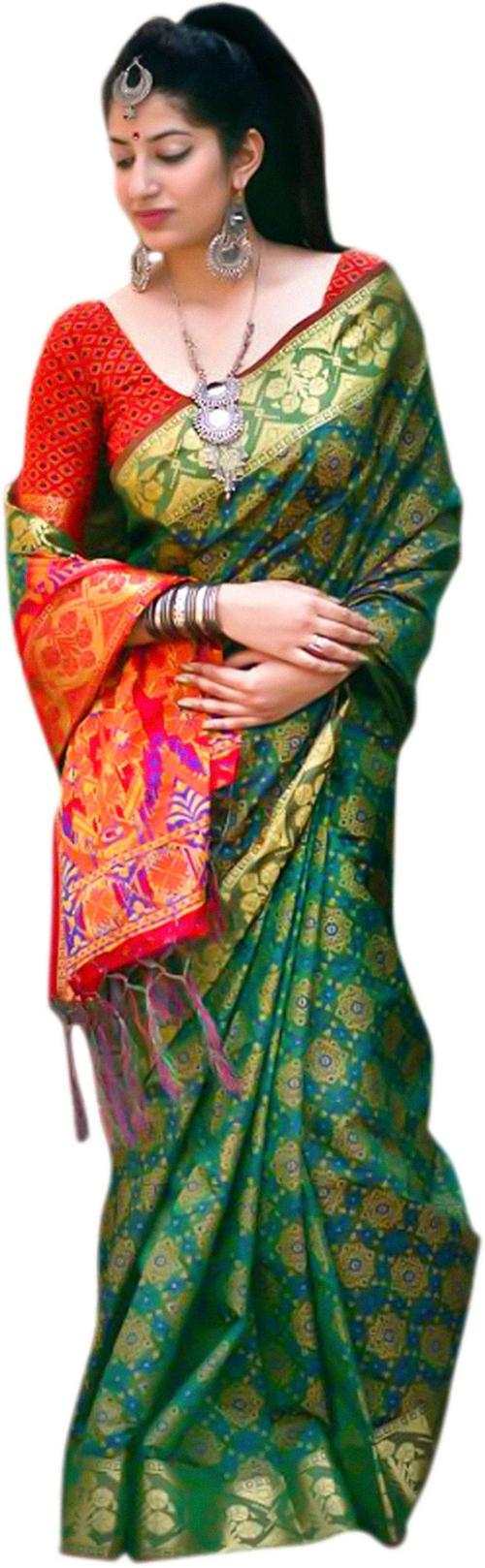 Buy AKSHARAM Women Green Self Design Silk Blend Bollywood Saree Online ...