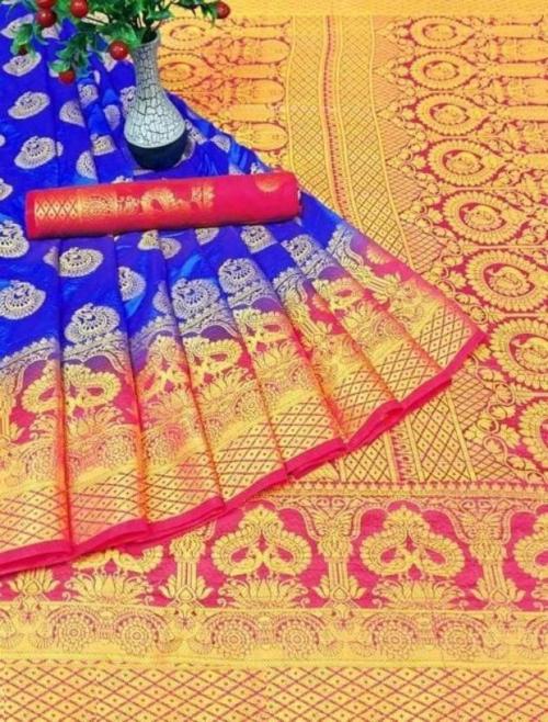Buy Mansh the stylo..Women Blue Woven Art Silk Kanjivaram Saree Online ...