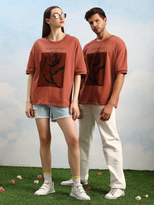 Buy Dillinger Unisex Brown Graphic Oversized Drop shoulder T-shirt ...