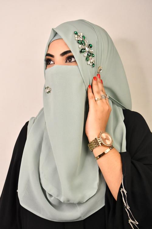 Buy WRAP MY HIJAB Green Luxury Bridal Wedding Wear Hijab Scarf With ...